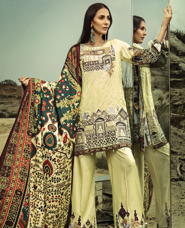 House of Ittehad Winter Embroidered Shawl Linen Dresses 2018-19