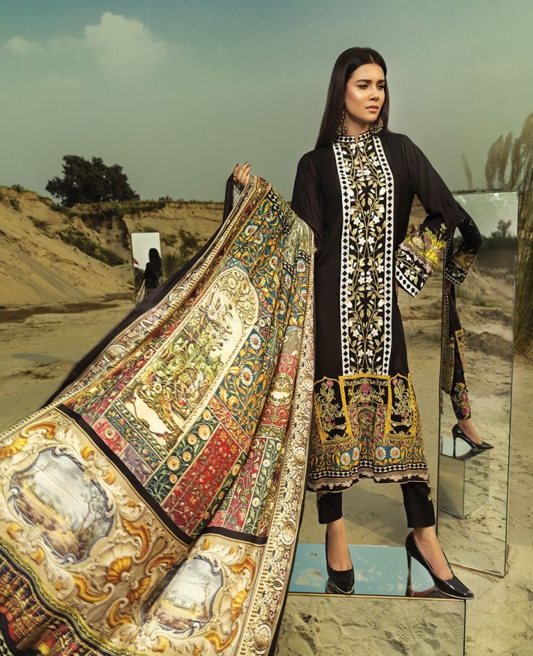 House of Ittehad Winter Embroidered Shawl Linen Dresses 2018-19