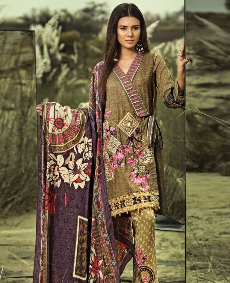 House of Ittehad Winter Embroidered Shawl Linen Dresses 2018-19